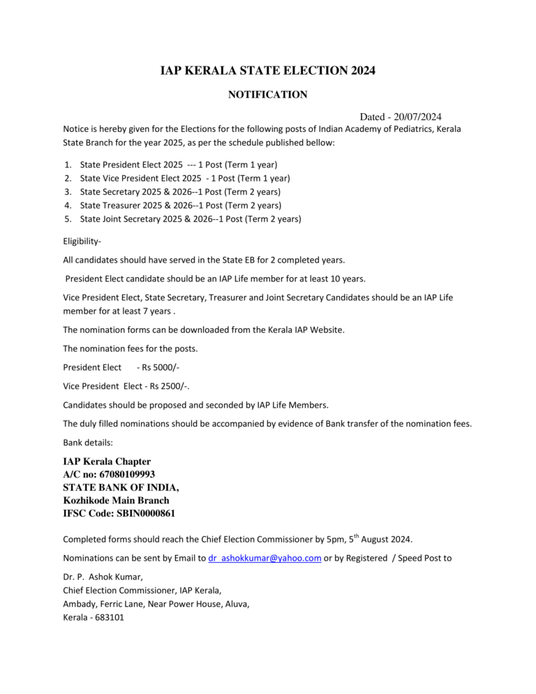 IAP KERALA STATE ELECTION 2024 - NOTIFICATION - IAP KERALA
